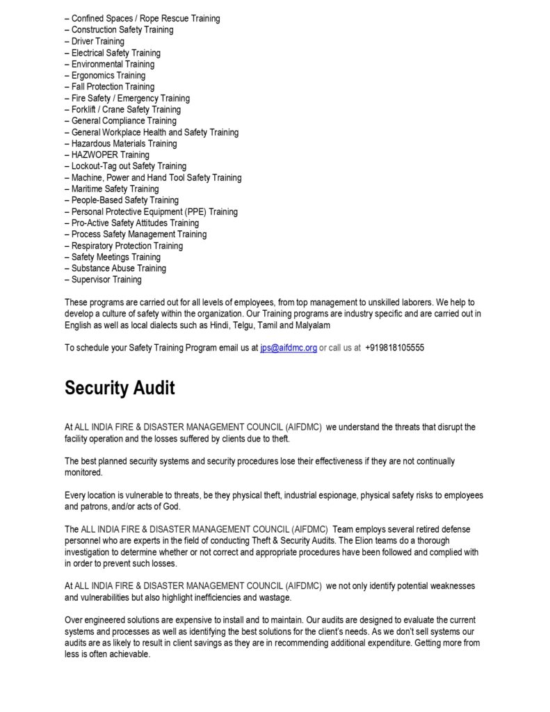 Fire Safety Audits - Indian Skills Development Council